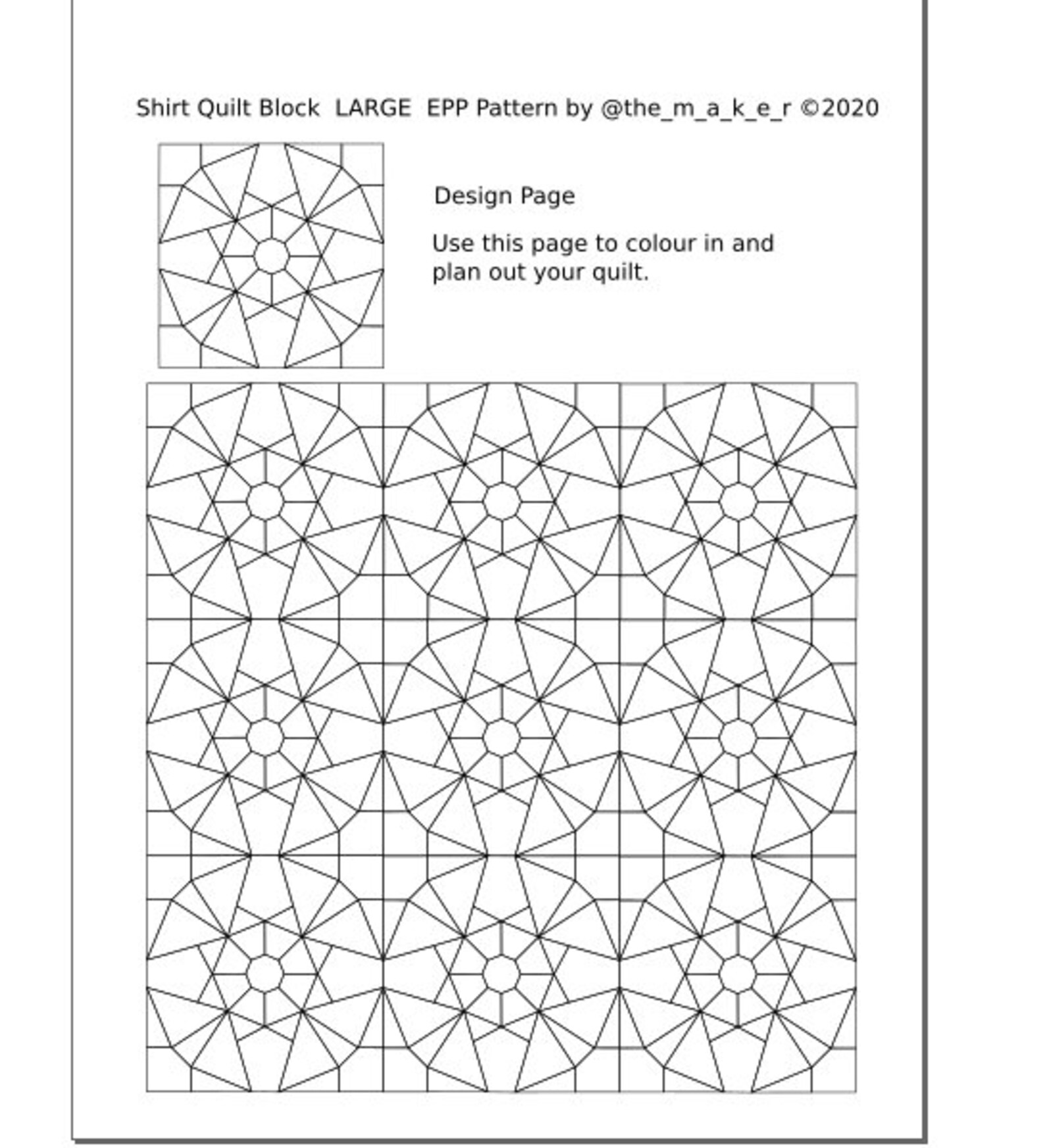 English Paper Piecing Pattern #shirtquiltblock. Large Quilt Block. PDF ...