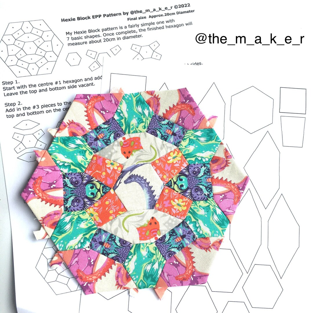 Hexie Block Quilt Block Pattern. 20cm Diameter. English Paper Piecing ...