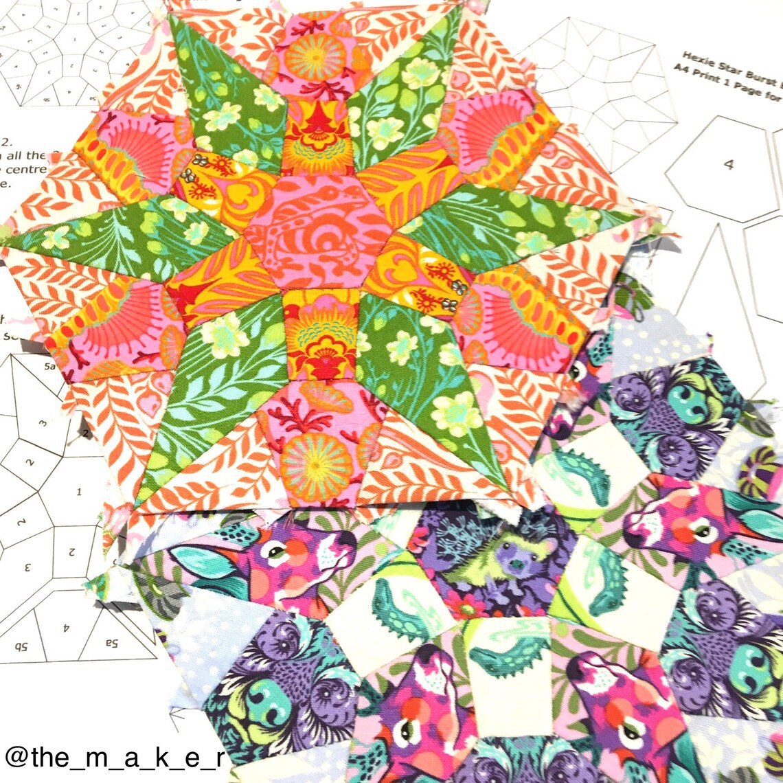 Hexie Starburst Quilt Block Pattern. 20cm Diameter. English Paper ...