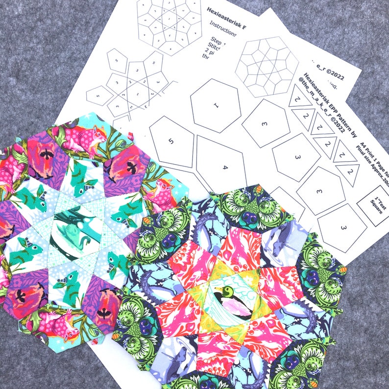 Hexie Asterisk Quilt Block Pattern. 20cm Diameter. English Paper ...
