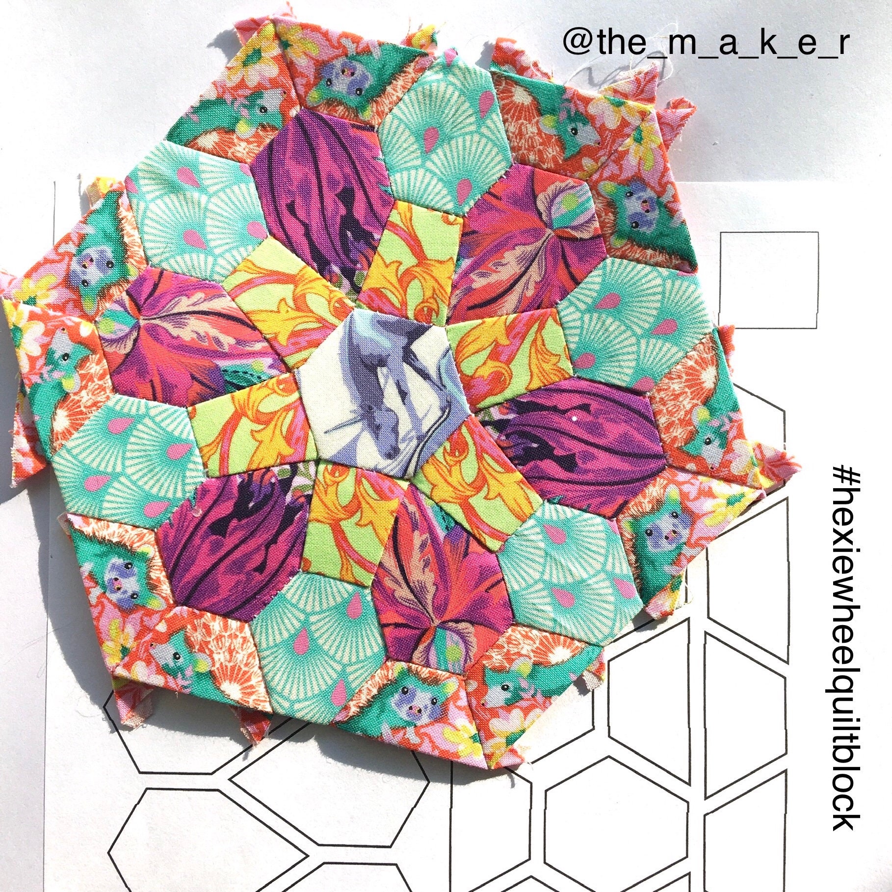 Hexie Wheel Quilt Block Pattern. 20cm Diameter. English Paper - Etsy