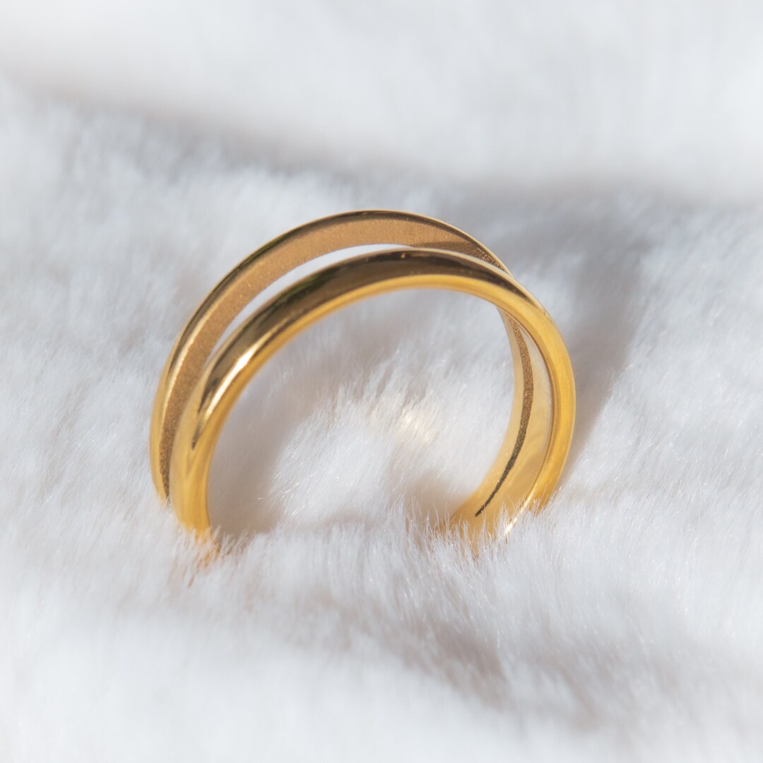 Gold Double Band Ring: Minimalist Stacking Ring - Etsy