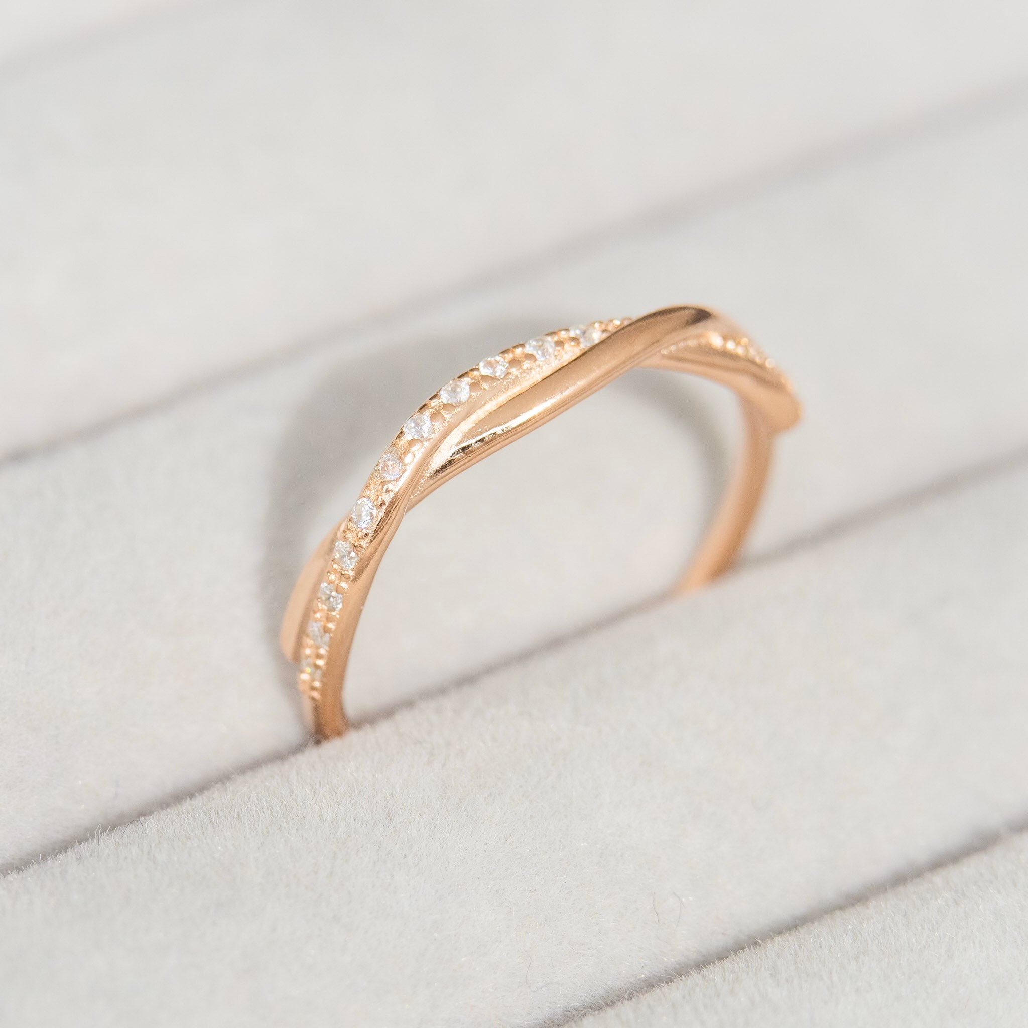 Simple stacking ring set dainty sparkle ring set rose gold | Etsy