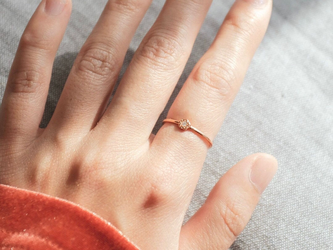 Tiny Rose Gold Flower Ring, Simple Stacking Flower Ring, Dainty Floral ...