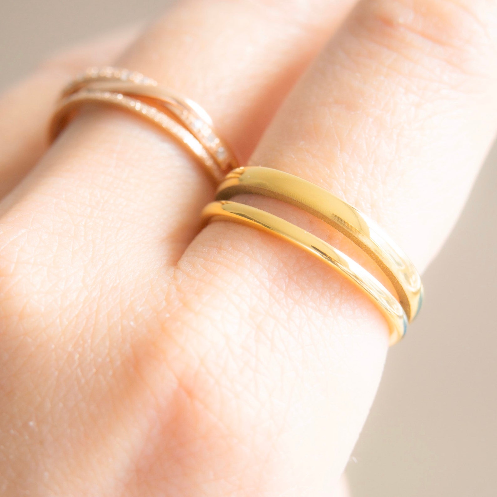 Simple stacking ring set dainty sparkle ring set rose gold | Etsy