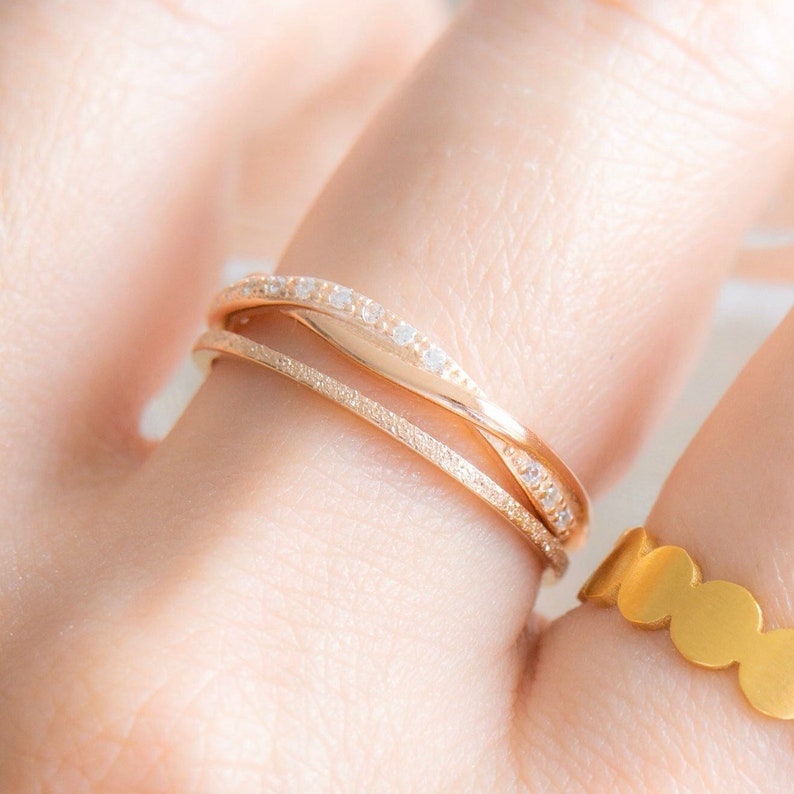 Simple Stacking Ring Set Dainty Sparkle Ring Set Rose Gold - Etsy