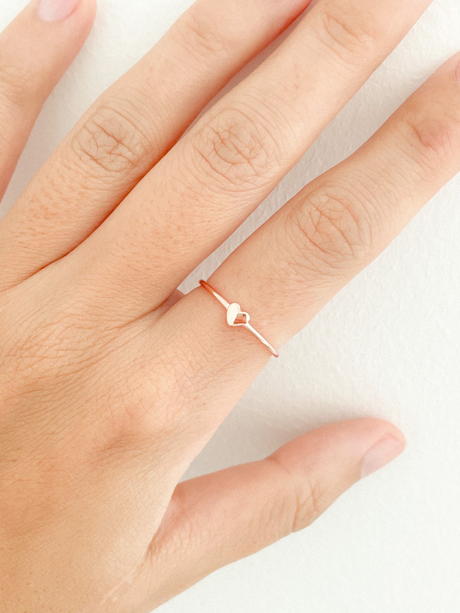 Dainty Rose Gold Heart Ring: Sterling Silver Minimalist Stacking Ring ...