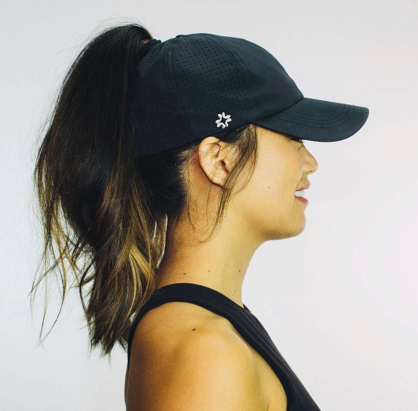 BLACK High Ponytail Cap - UPF50 - Women Baseball Cap - Sungoddess ...