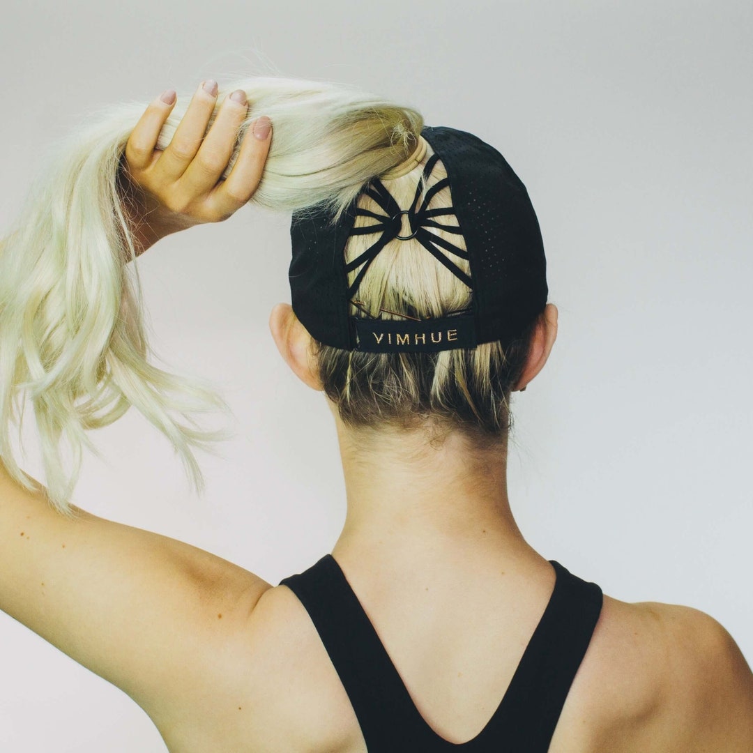 BLACK High Ponytail Cap - UPF50 - Women Baseball Cap - Sungoddess ...