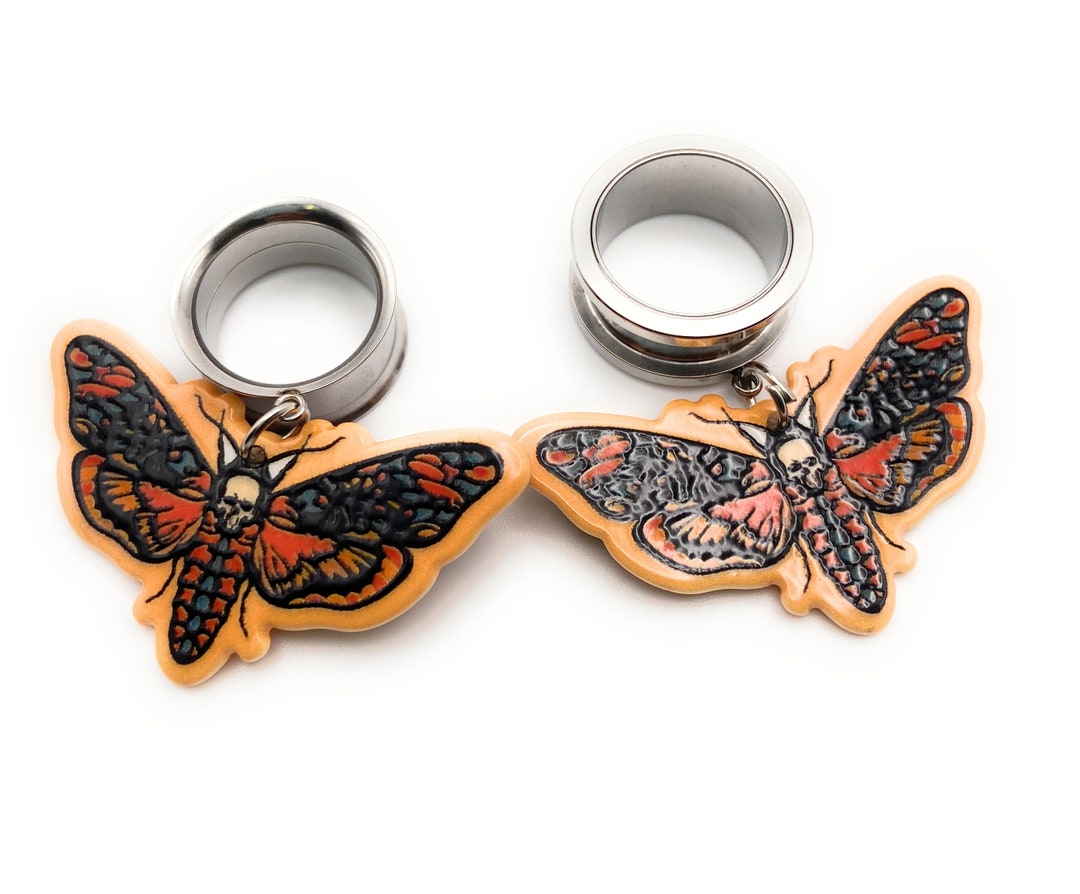 Acrylic Colourful Death Moth Ram 316l Surgical Steel Screw Fit Dangle ...