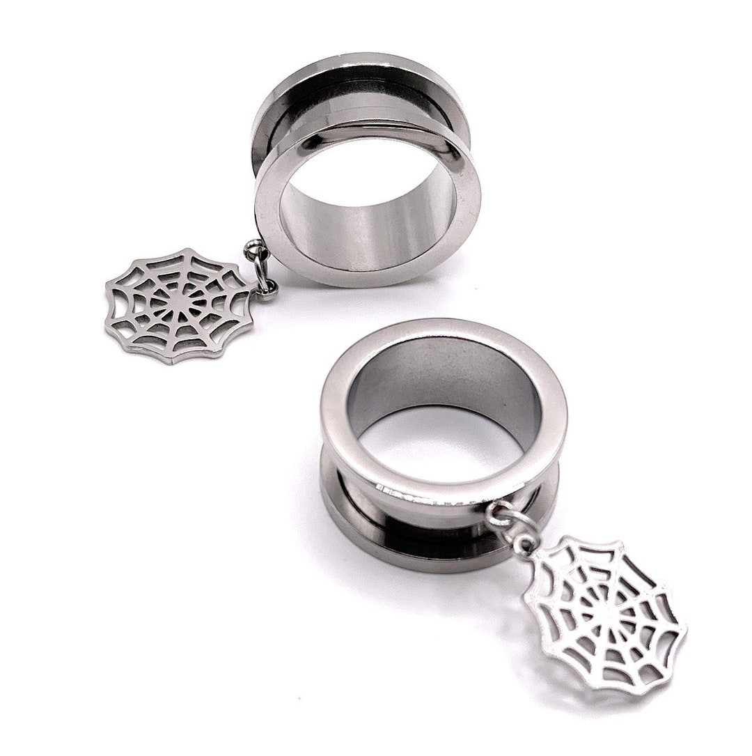 Silver Halloween Spider Webb 316l Surgical Steel Screw Fit Dangle Ear ...
