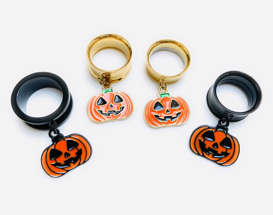 Halloween Pumpkin in Gold or Black Surgical Steel Screw Fit - Etsy