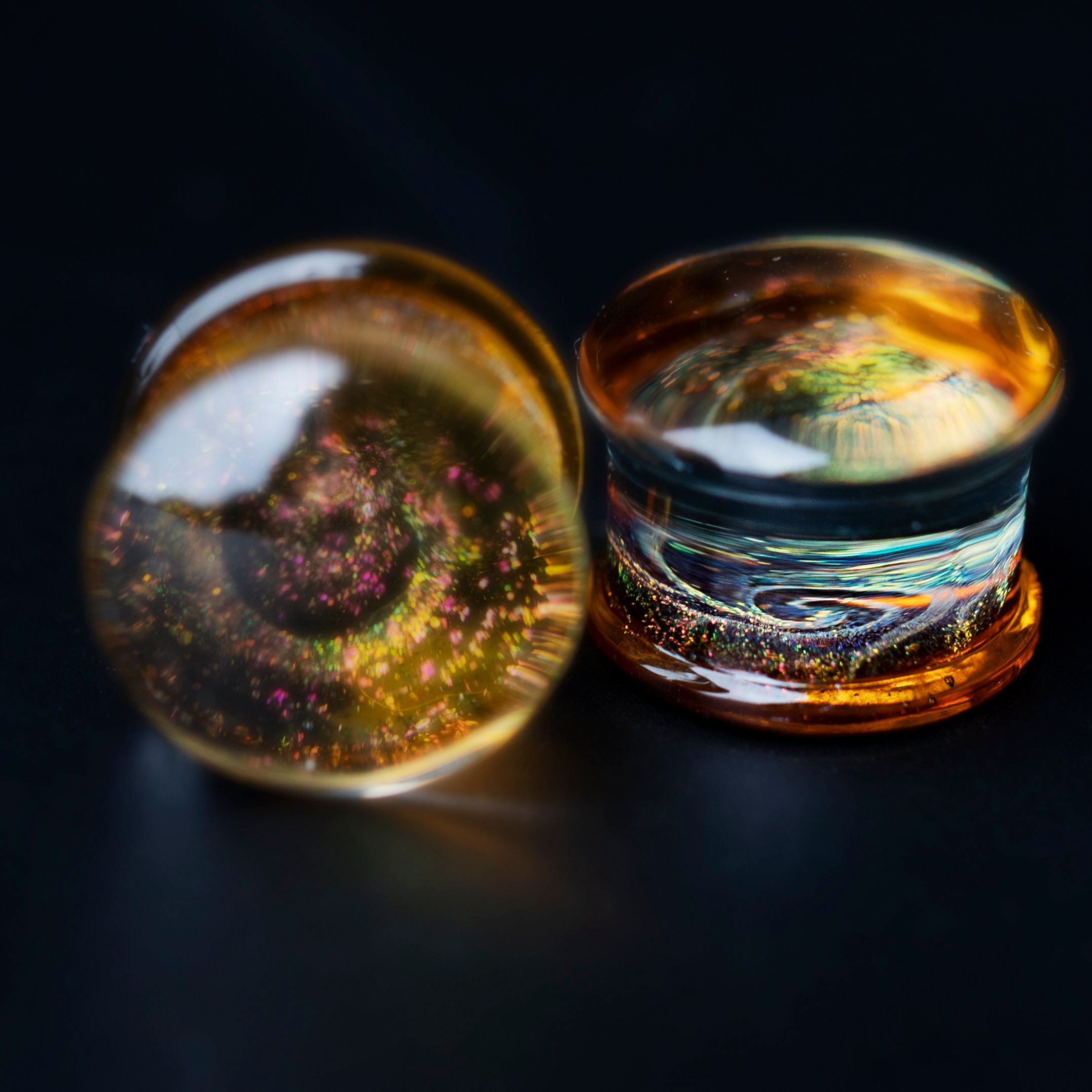 Sparkly Swirl Glass Saddle Ear Plug in Purple White Green - Etsy UK