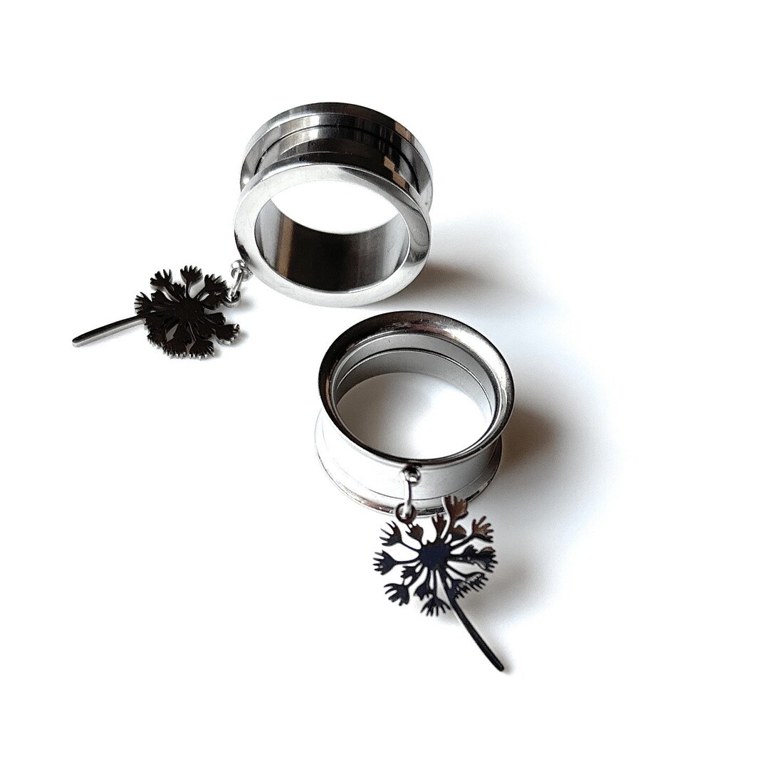 Silver Dandelion Dangle Tunnel Plug: Surgical Steel Gauges - Etsy