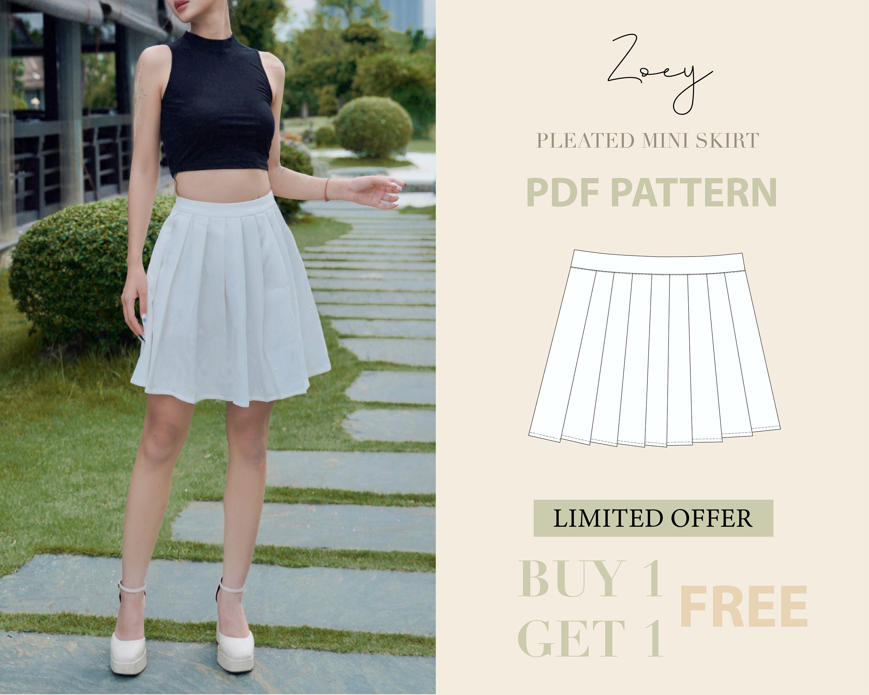 Pleated Mini Skirt With Invisible Zipper Sewing Pattern, High Waisted ...