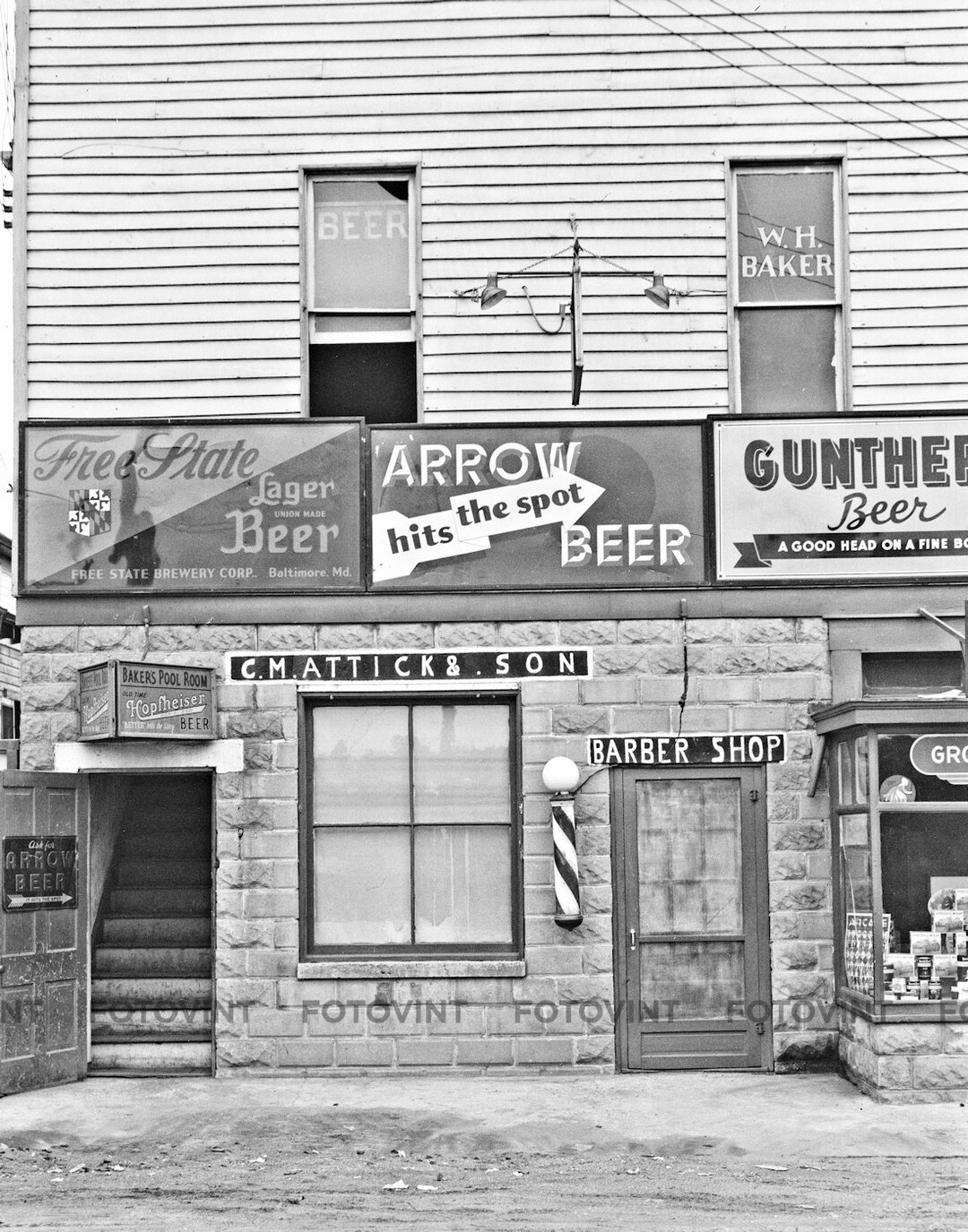 Vintage BARBER SHOP & Pool Hall Photo Picture 1937 Berwyn Maryland ...