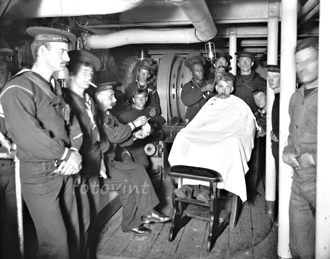 Vintage 1900 Navy BARBER SHOP Photo Picture BARBERSHOP U.S.S. Brooklyn ...