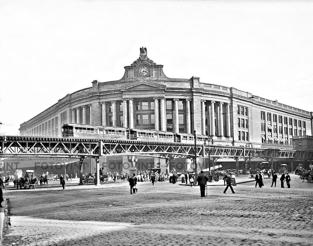 Vintage 1900 BOSTON South Station Train Photo Picture DEWEY SQUARE ...