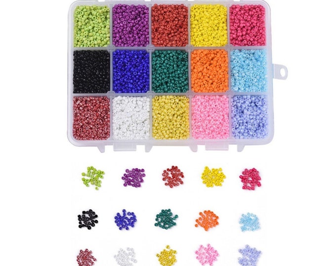 15 Farben Glas Rocailles Perlen Kit, Größe 12/0 (2 mm) oder 8/0 (3 mm ...