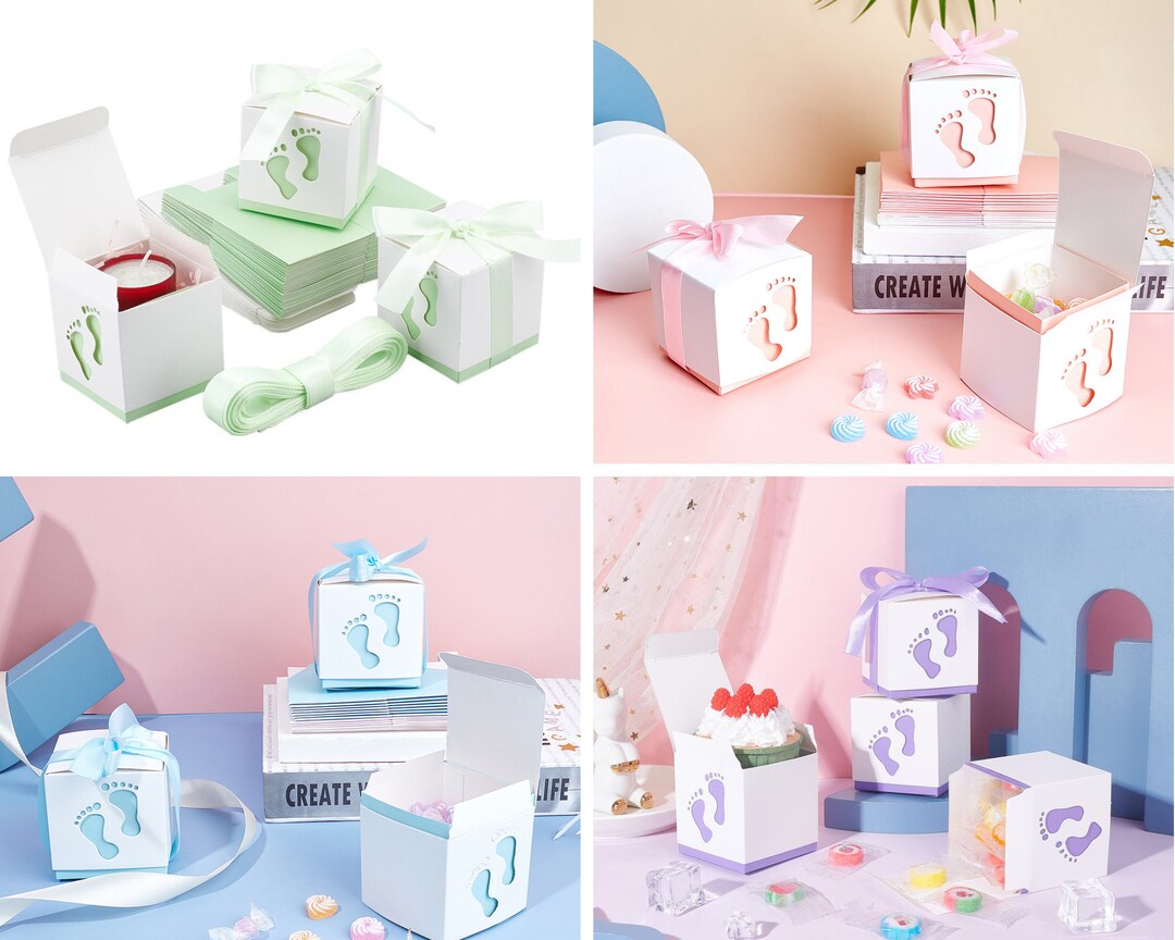 30 Party Favor Boxes, Footprint Design, Baby Shower, Surprise Gender ...