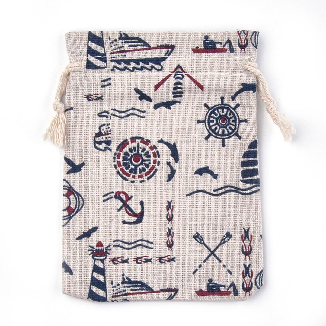 1, 5 or 10 Nautical, Ship, Compass Cloth Drawstring Bags, Packaging ...