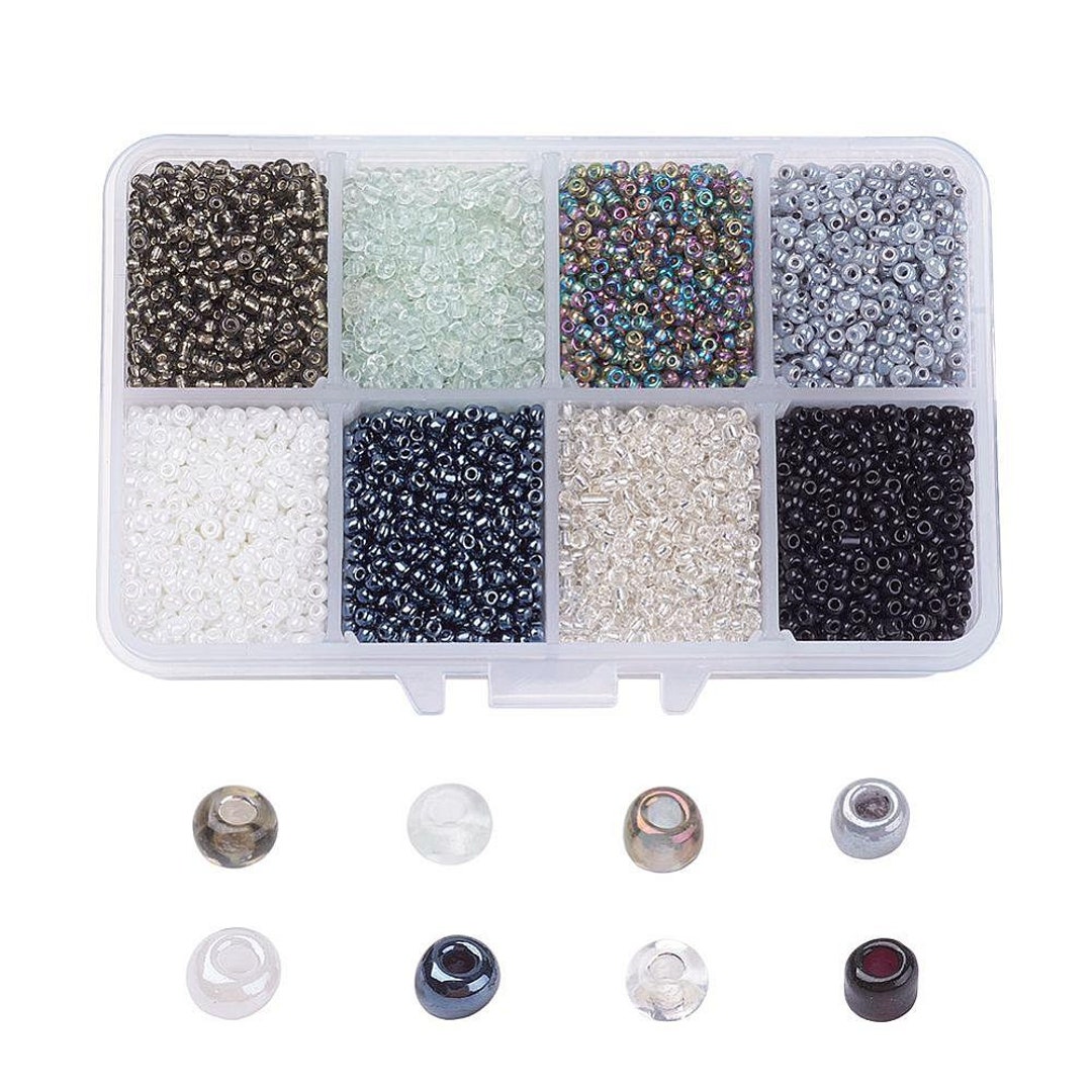 8 Color Glass Seed Bead Kit, Size 12/0, Neutral Colors, Spacer Beads ...