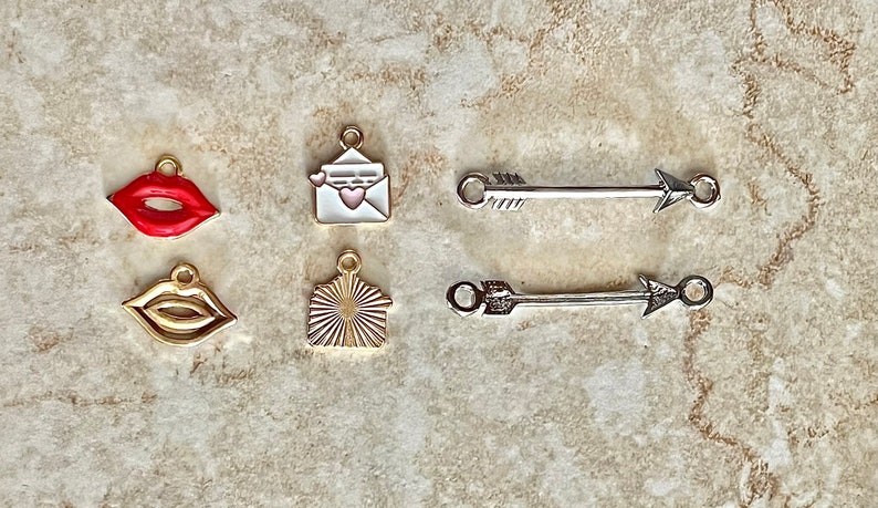 6 or 12 Heart Enamel Charms, Red Lips, Arrow, Valentine's Day ...