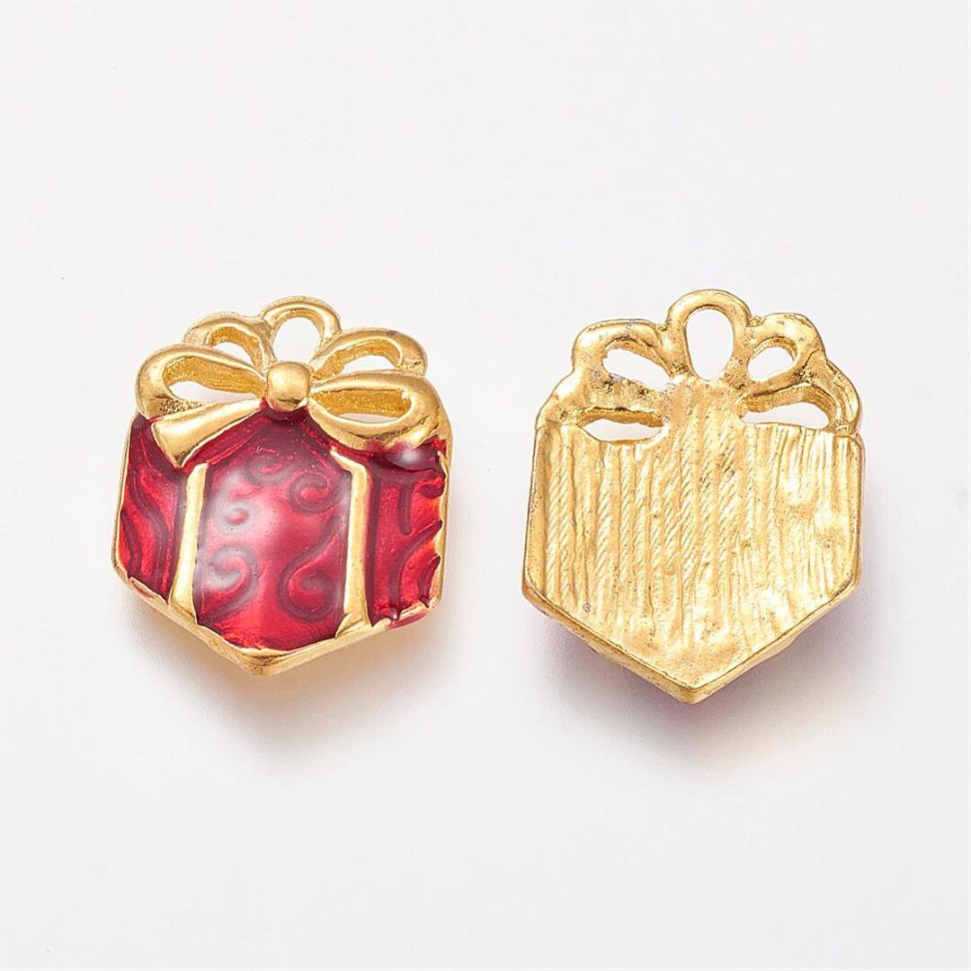5 or 10 Holiday Present Charms, Christmas Present Gift Charms, Red and ...