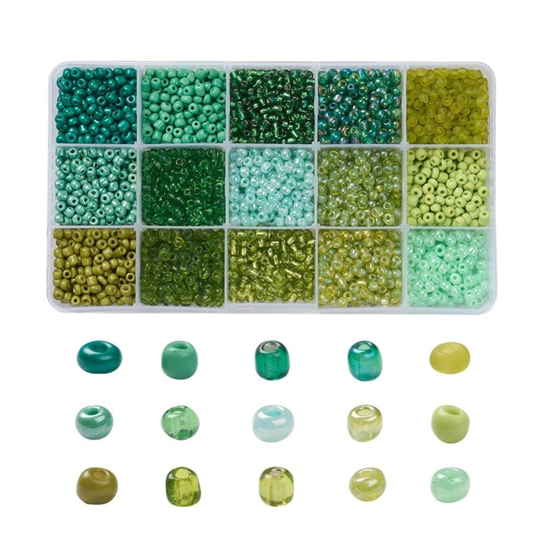 15 Mix Color Glass Seed Bead Kit, Size 6/0 or 12/0 , 2 or 4mm, 2400 ...