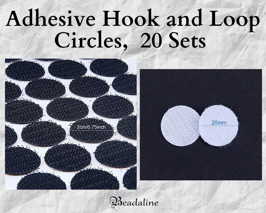 20 Sets Hook and Loop Adhesive Circles, White or Black, 20mm Diameter ...