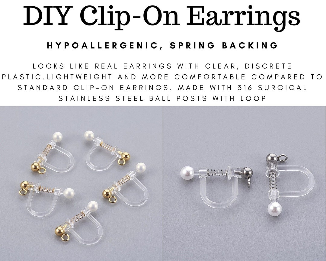 5 Pairs Clip-on Earrings, Surgical Steel Ball, 18k Gold or Silver ...