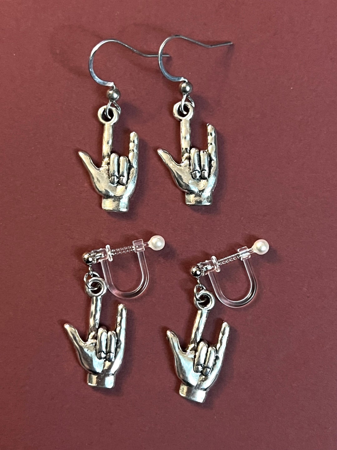 I Love You American Sign Language Earrings, Clip-on Earrings, Stainless ...