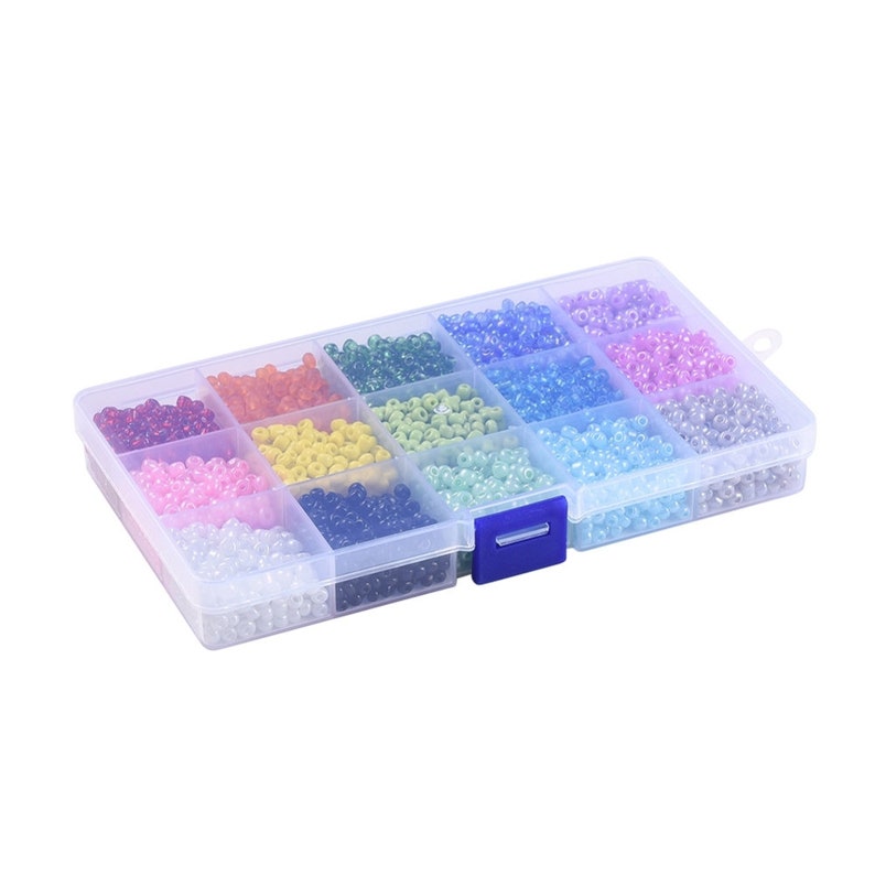 15 Colors Glass Seed Bead Kit, Size 12/0, 8/0, 6/0 (2mm-4mm), 4500 ...