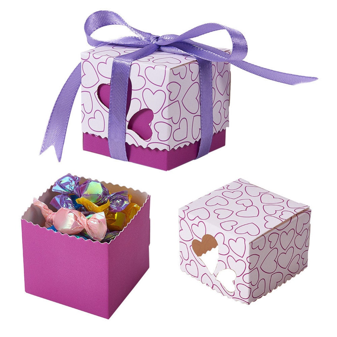 50 Party Favor Boxes, Gift Box, Wedding Favors, Purple, Hearts, Cute ...