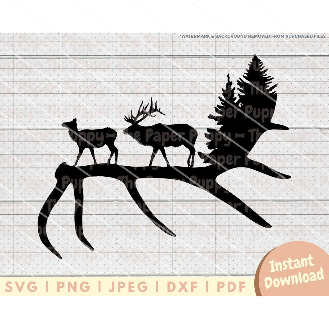 Elk Antler SVG File - PNG, PDF, Dxf, Cut File for Cutters and More ...