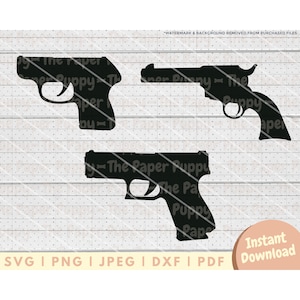 Pistol SVG File Bundle - PNG, PDF, Dxf, Cut File for Cutters and More ...