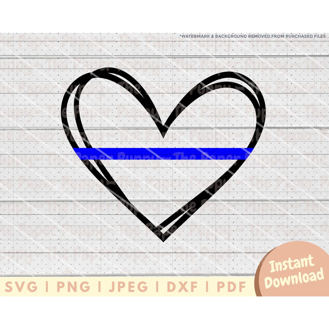 Thin Blue Line Heart SVG File - PNG, PDF, Dxf, Cut File for Cutters ...