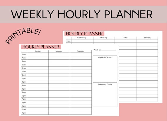 Hourly Planner Printable Hourly Weekly Planner Printable | Etsy