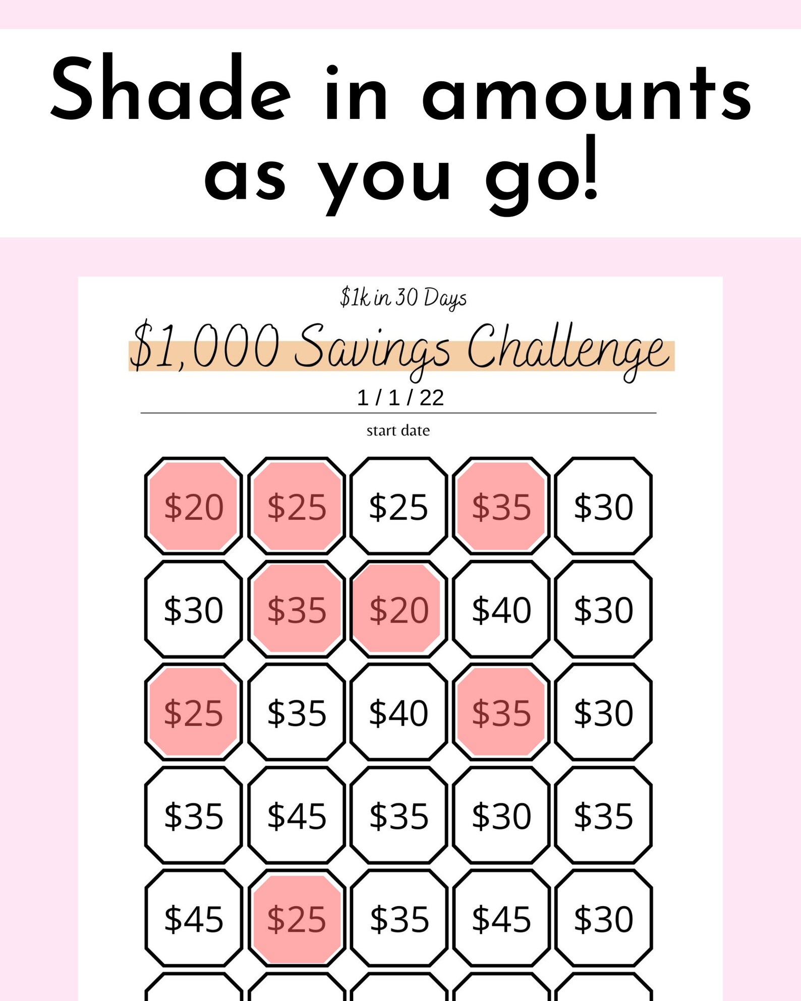 30 Day Savings Challenge printable PDF Save 1000 in 30 - Etsy