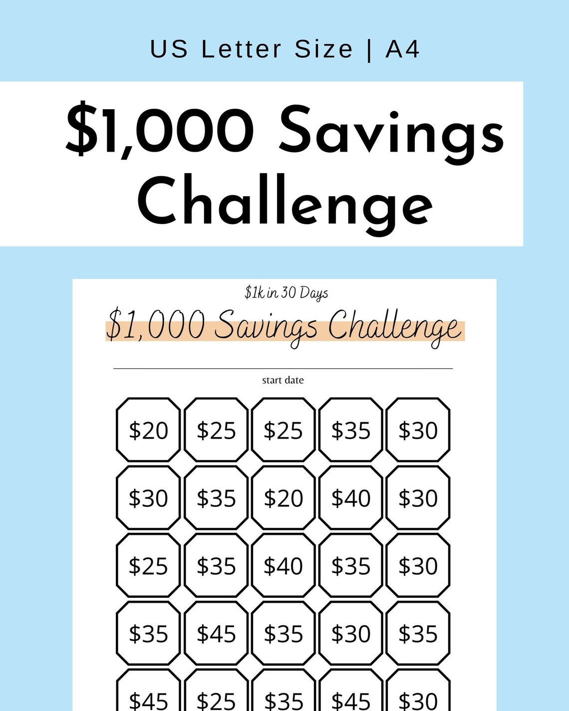 30 Day Savings Challenge (printable PDF) | Save 1,000 in 30 Days ...