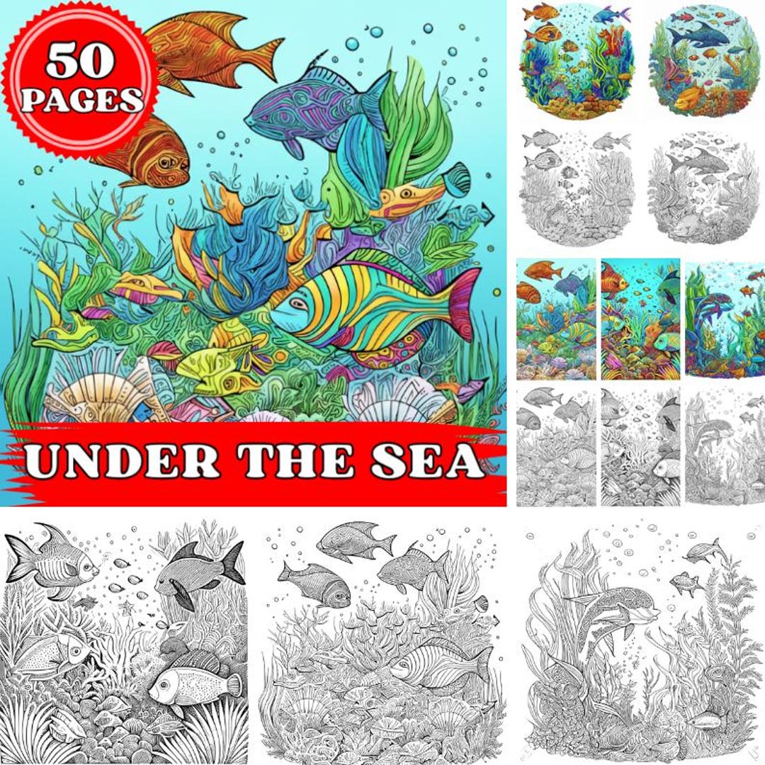 Under the Sea Coloring Pages for Kids Adults | Printable Ocean & Sea ...