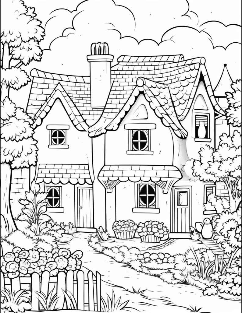 Villages Coloring Pages for Kids & Adults | Printable Village Scenery ...
