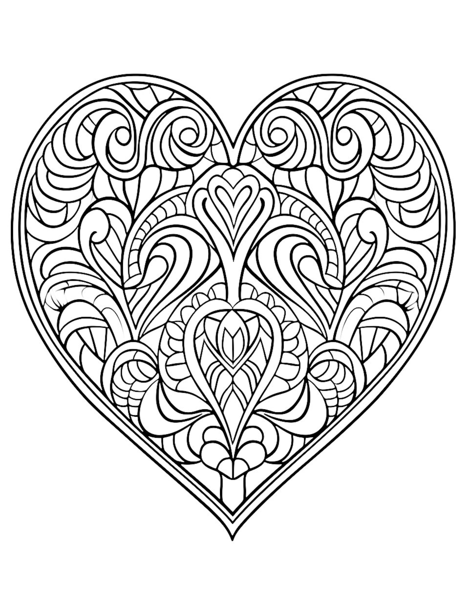50 Hearts Printable Coloring Page Ebook for Kids and Adults - Etsy