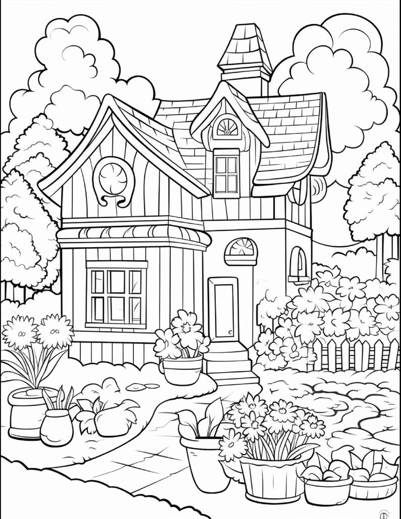 Villages Coloring Pages for Kids & Adults | Printable Village Scenery ...