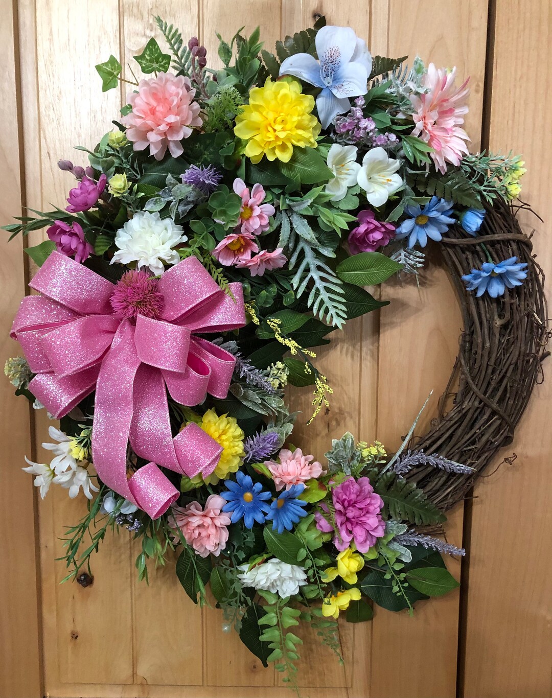 Flower Grapevine Wreath/colorful Flower Wreath/spring Floral Decor ...