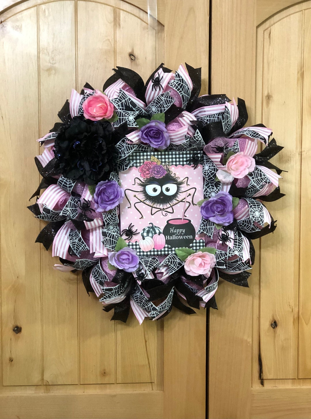 Halloween Spider Wreath/spider Halloween Wreath/pink Black Spider ...