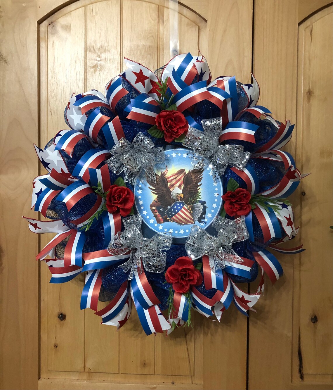 Patriotic Eagle Wreath/red White Blue Wreath/american Eagle - Etsy
