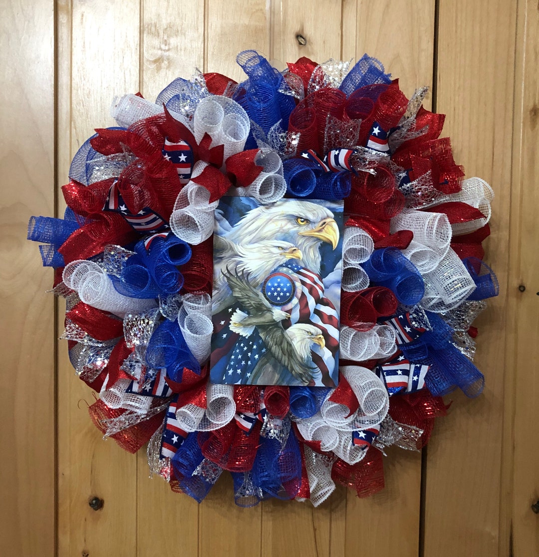 Patriotic Wreath/red White Blue Wreath/eagles Wreath/inside - Etsy