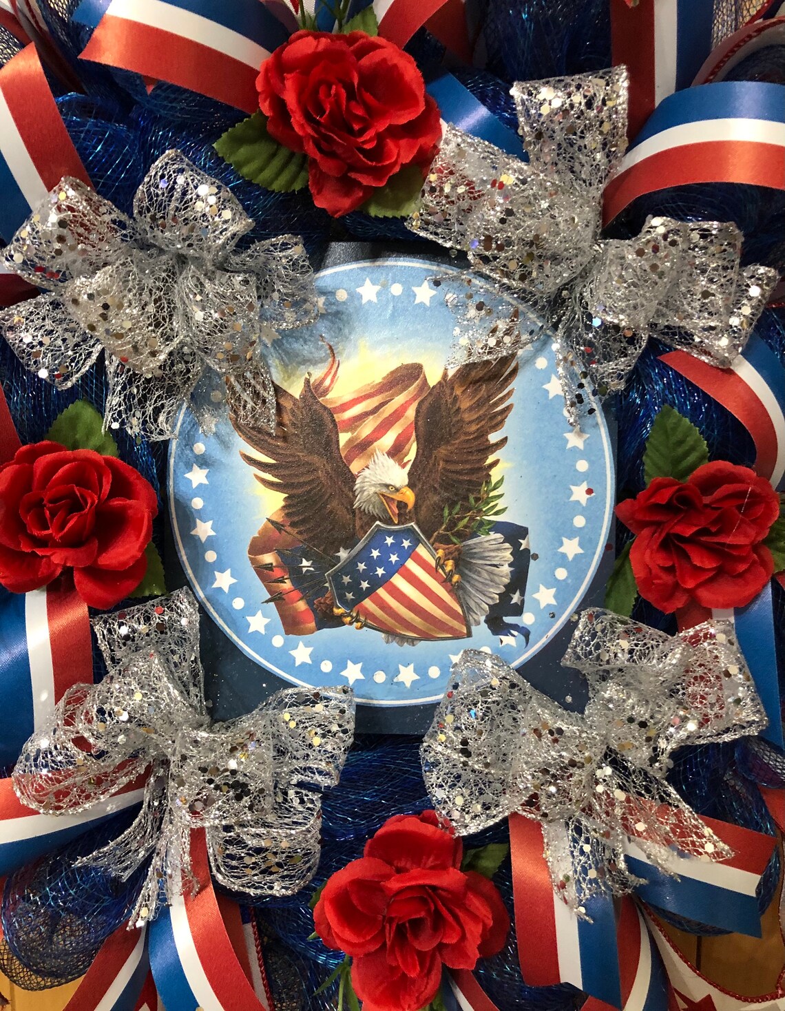 Patriotic Eagle Wreath/red White Blue Wreath/american Eagle - Etsy
