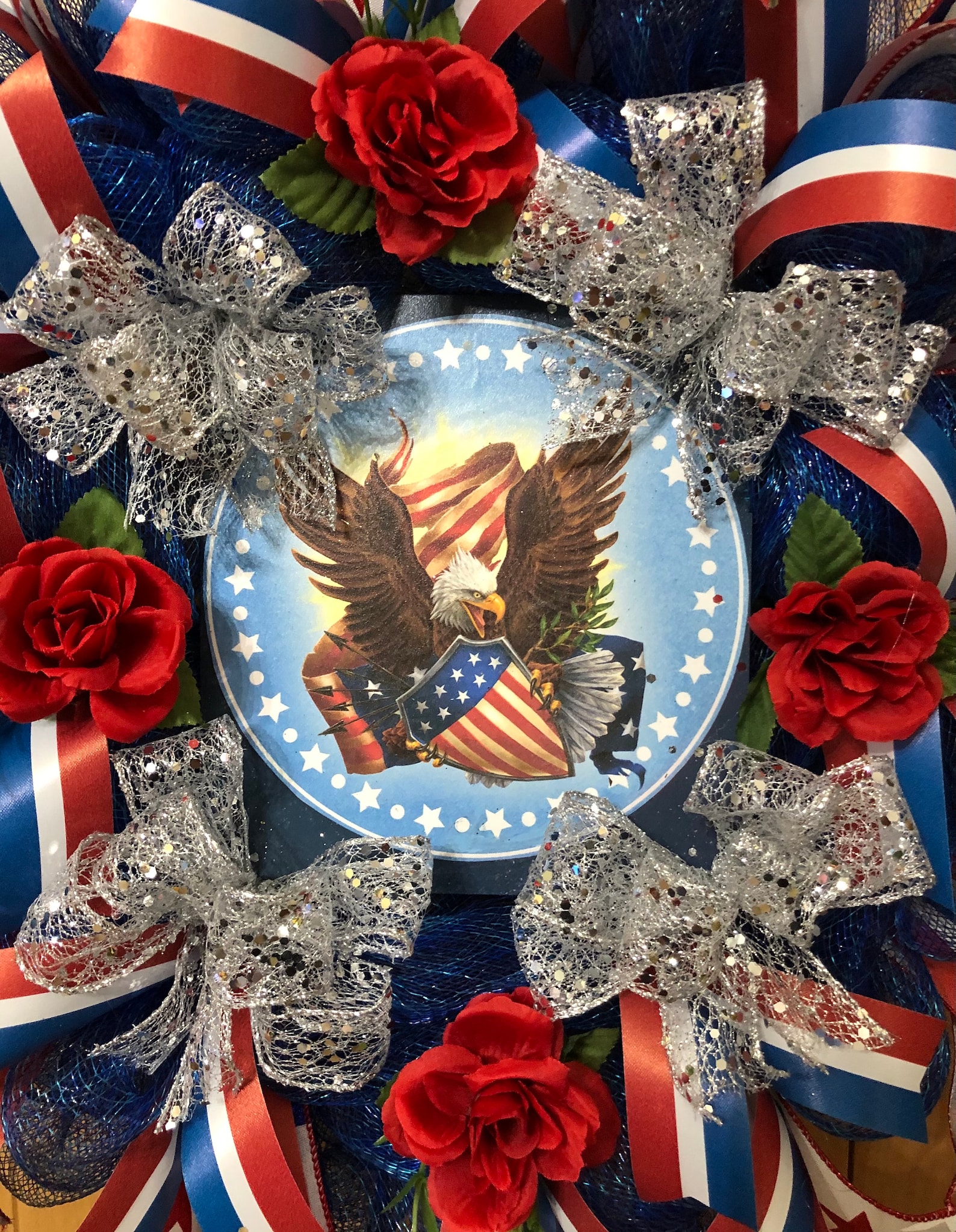 Patriotic Eagle Wreath/red White Blue Wreath/american Eagle - Etsy